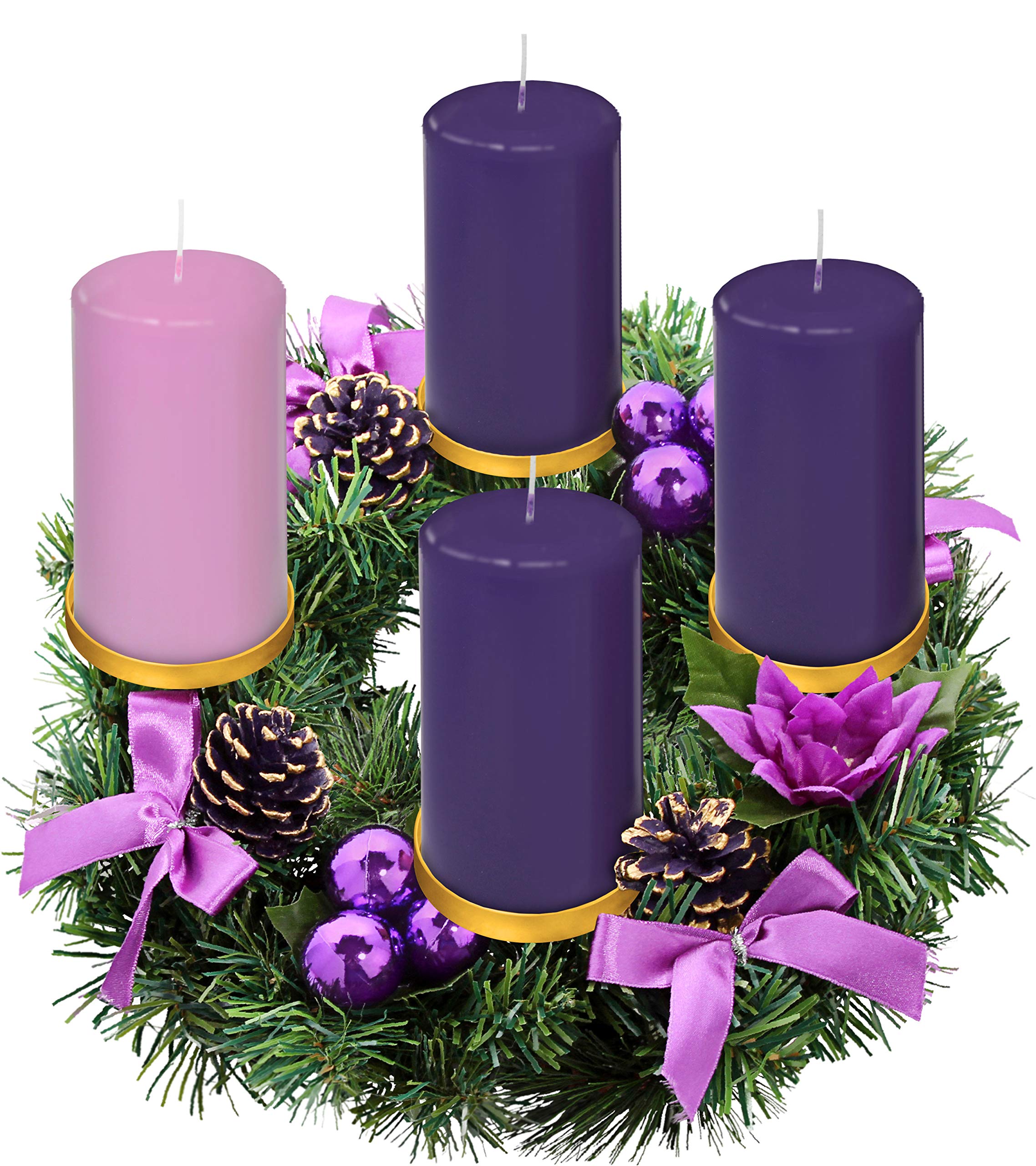 Title: Advent Candles Set of 4 – Made in the USA None Drip Advent Pillar Candles – Unscented Purple & Pink Advent Candles for Church and Home Advent Décor decoration Advent Wreaths Rings Candle Holder