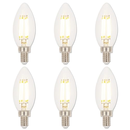 Westinghouse 5265120 4.5 Watt (60 Watt Equivalent) B11 Dimmable Clear Filament LED Light Bulb, Candelabra Base, 6 Pack