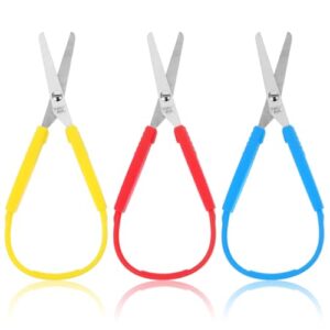 ouligay 3pcs mini loop scissors adaptive scissors colorful grip scissors loop handle self-opening scissors right and lefty support for children and adults special needs