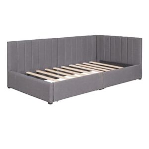 BOVZA Twin Size Linen Upholstered Daybed with 2 Storage Drawers, Sofa Bed Frame, No Box Spring Needed, Gray