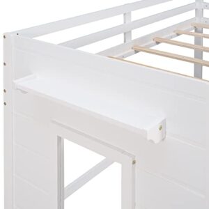 DEYOBED Wooden Twin Size Loft Bed Frame with Bedside Shelf, Storage Cabinet, Safety Guardrail and Ladder, for Kids Teens Boys Girls Bedroom, White