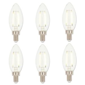 westinghouse 4517120 3.3 watt (40 watt equivalent) b11 dimmable clear filament led light bulb, candelabra base, 6 pack