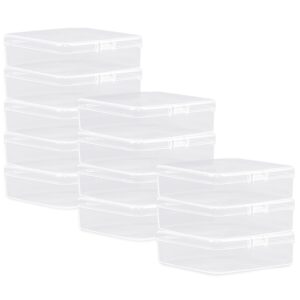 rocutus 12 pack small clear plastic storage containers with lids,beads storage box with hinged lid for beads,earplugs,pins, small items, crafts, jewelry, hardware (4.1 x 4.1 x 1.4 inches)