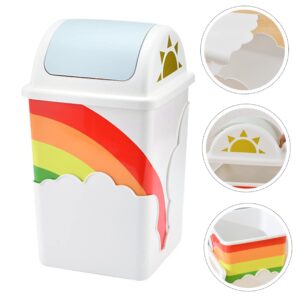 STOBAZA 1pc Rainbow Trash Can Rubbish Can Small Wastebasket Shake Lid Trash Can Mini Trash Can with Lid Convenient Trash Can Retainer Container Bin Vintage The Clouds Plastic Child