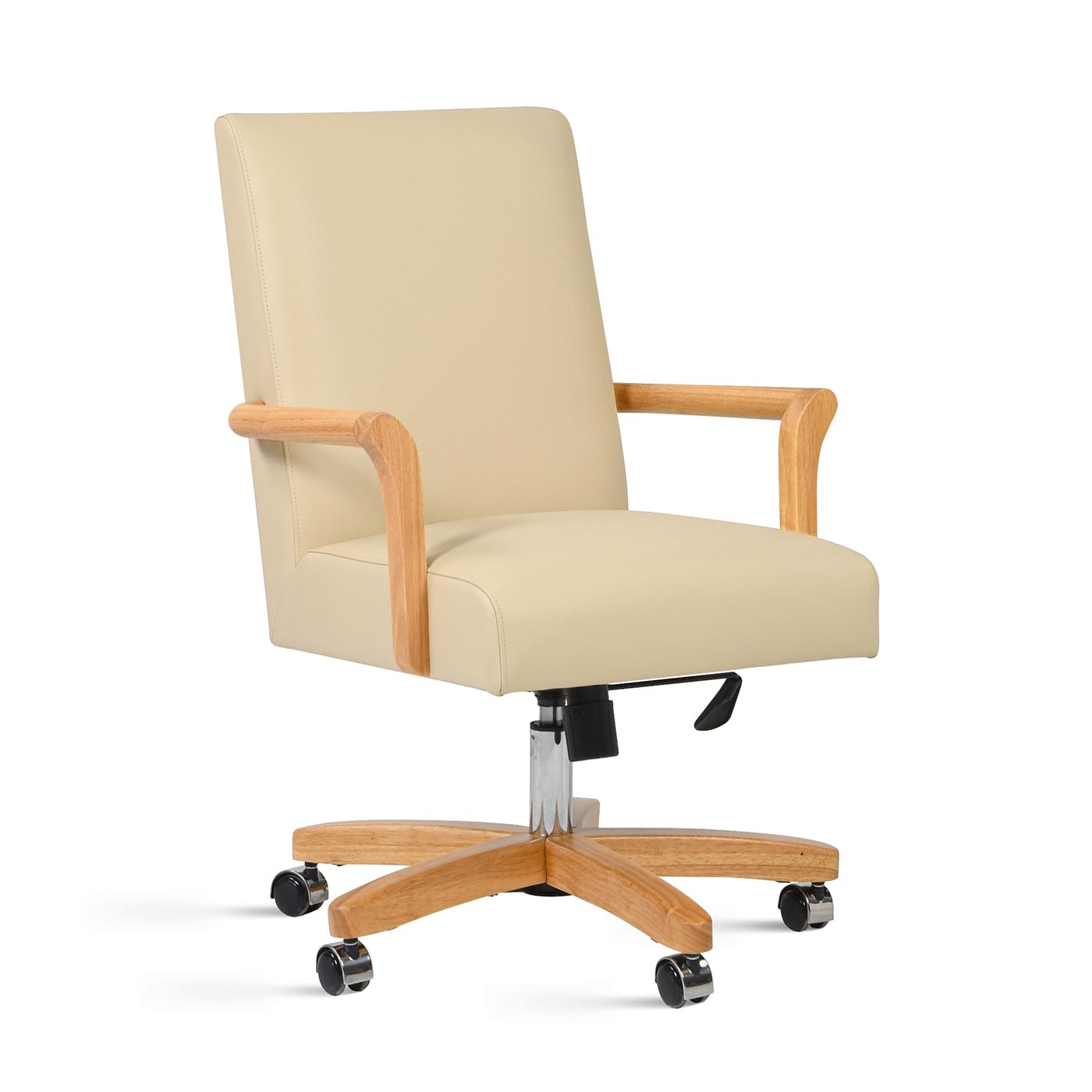 Jennifer Taylor Home Dumont Modern Farmhouse High Back Executive Office Chair, Neutral Cream Beige Leather & Natural Wood