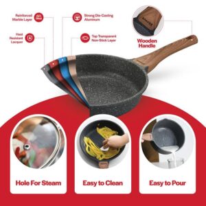 Bakken-Swiss 14-Piece Kitchen Cookware Set – Granite Non-Stick – Eco-Friendly – for All Stoves & Oven-Safe - Marble coatin