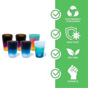 Silipint Silicone 1.5 oz Shot-Glass Set: 6 Pack - (2) Moonbeam, (2) Sun Storm, Mtn Air, Aurora - Unbreakable, Great for Parties, Sustainable