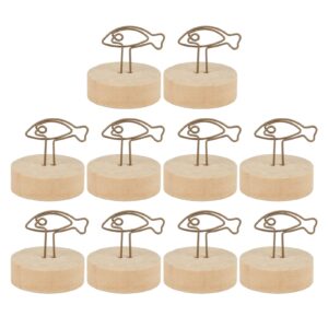 Fofetbfo 10PCS Table Number Holder Fish Shape Name Card Clips Table Card Holders Vertical Simple Place Card Holder Cute Place Card Holder with Log Base for Wedding Centerpieces Bridal Shower Birthday