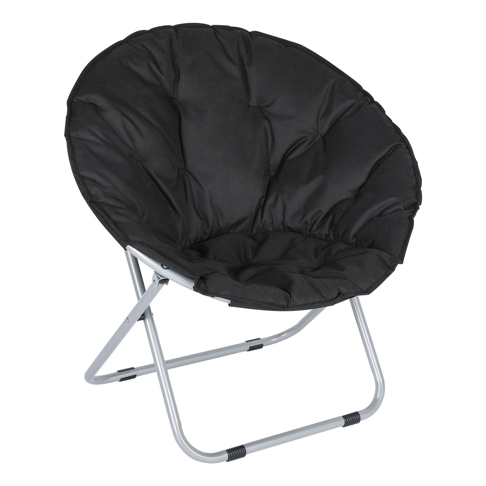 YSSOA, Black Oversized Moon Metal Frame, Comfy Outdoor, Saucer Courtyard, Cozy Faux Fur Lounge Chair, 1-Pack