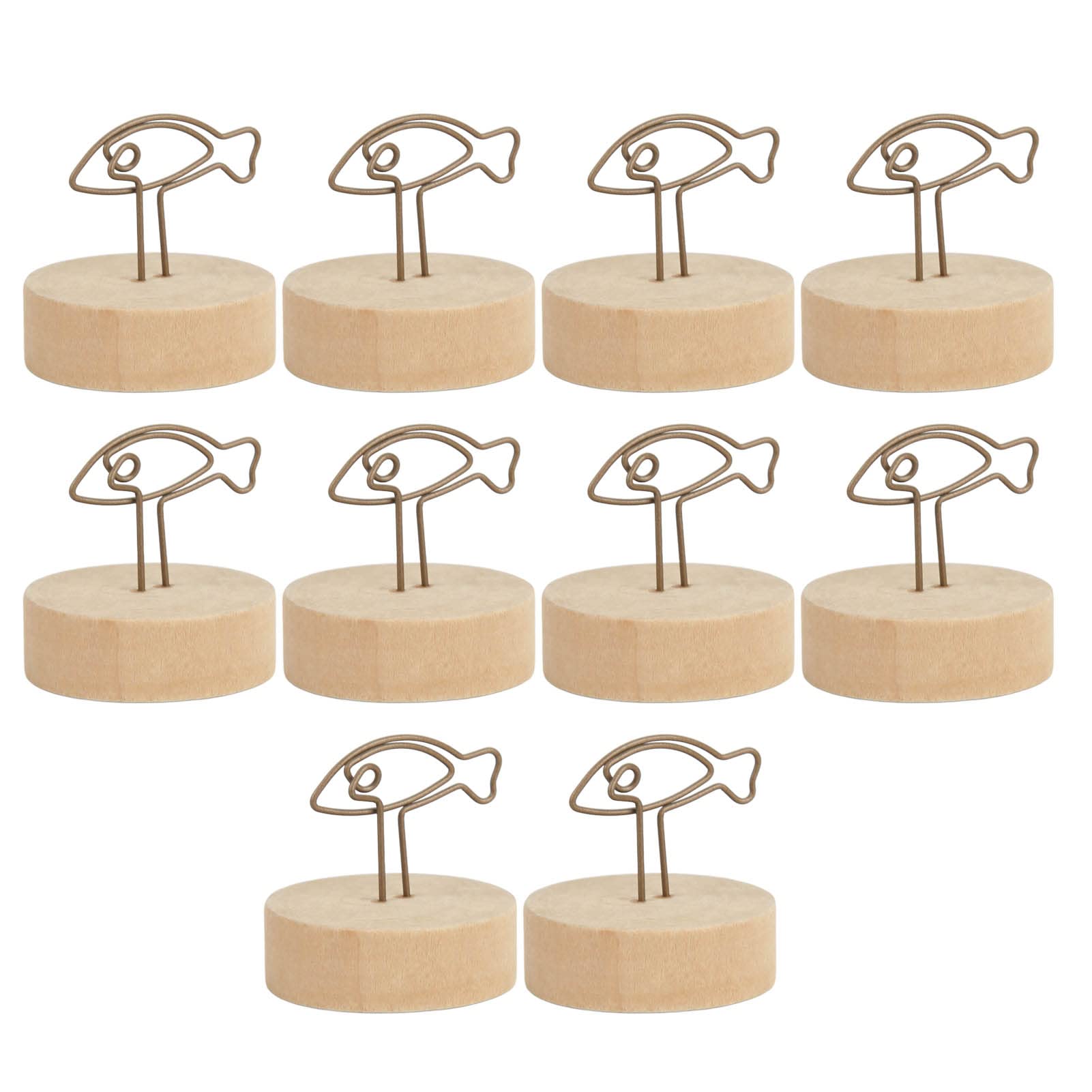 Fofetbfo 10PCS Table Number Holder Fish Shape Name Card Clips Table Card Holders Vertical Simple Place Card Holder Cute Place Card Holder with Log Base for Wedding Centerpieces Bridal Shower Birthday