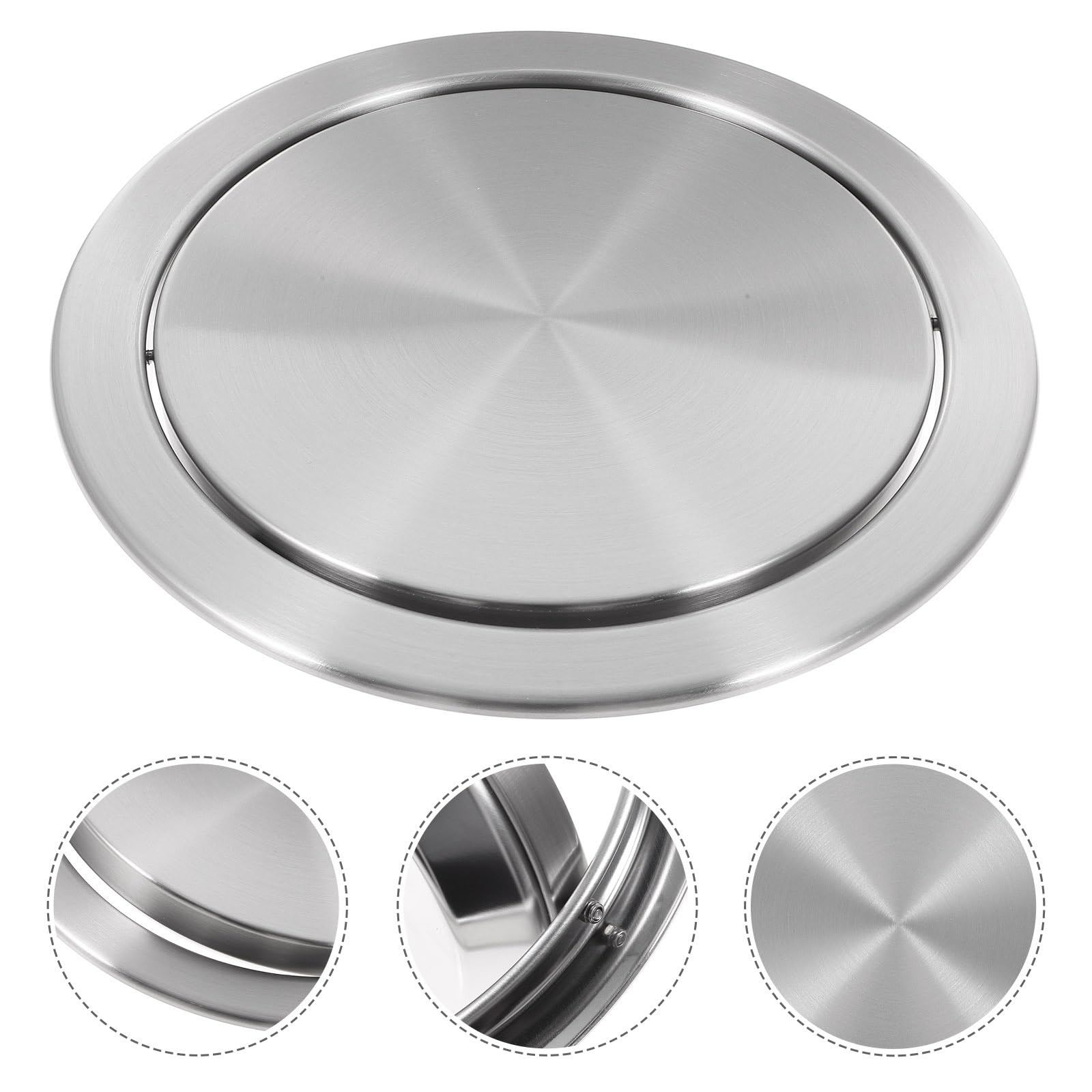 Housoutil Built-in Countertop Trash Bin Lid, Stainless Steel Round Trash Can Lid for Countertop, Grommet Recessed Trash Chute Cover for Kitchen Bathroom Office