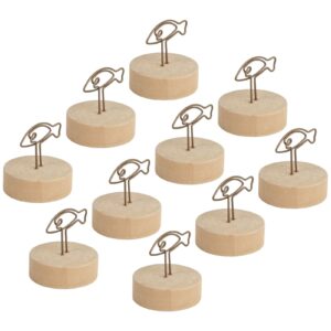 Fofetbfo 10PCS Table Number Holder Fish Shape Name Card Clips Table Card Holders Vertical Simple Place Card Holder Cute Place Card Holder with Log Base for Wedding Centerpieces Bridal Shower Birthday