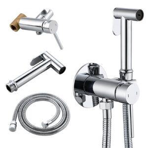 barrock warm water bidet sprayer faucet for toilet with hot and cold brass rough-in valve, stainless steel round handheld bidet attachment set for feminine, pets and baby diaper washing, chrome