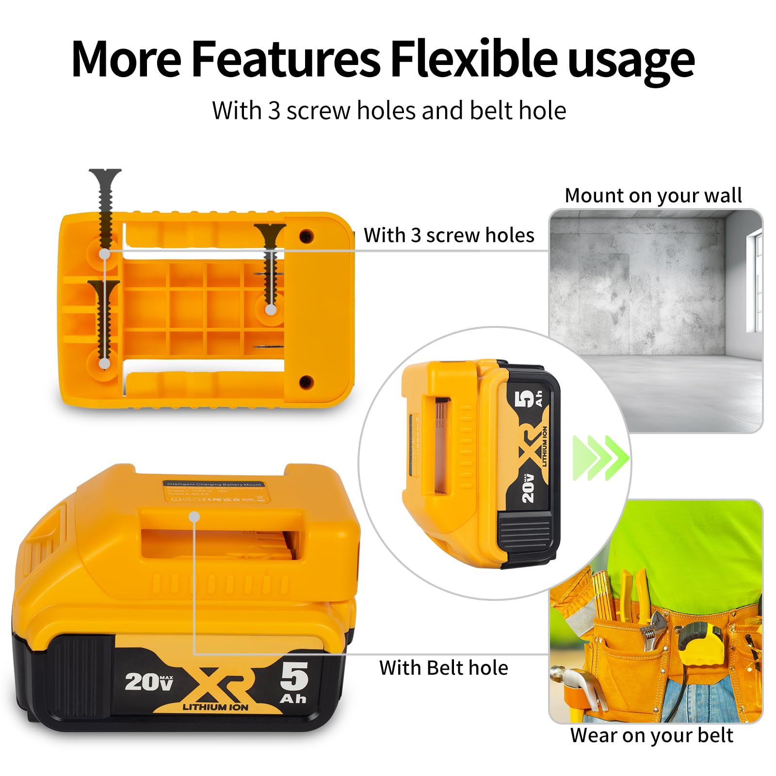 Battery Adapter Compatible with Dewalt 18V/20V Battery Adaptor with USB Charger & Type-C PD Power Source Charger for 20v 18V MAX Lithium Battery（Adapter Only）