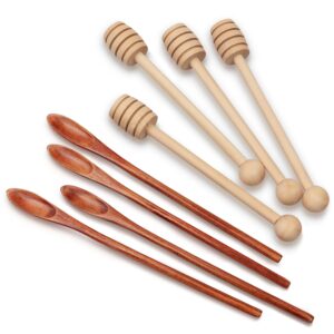 6.3inch wooden honey dipper sticks: long handle coffee stirring spoons - honey comb sticks - honey wand for honey jar dispense drizzle honey wedding party favors