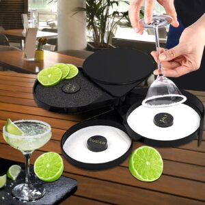 1 Pack 3 Tier Bar Glass Rimmer for Cocktail and Margarita Salt Rimmer Set with Sponge,Bar Accessories for The Home bar Set Plastic Bartender Tool for Margarita Salt,Black