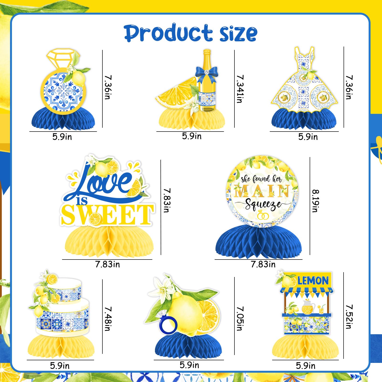 Lemon Bridal Shower Honeycomb Centerpiece, She Found Her Main Squeeze Centerpiece Lemon Centerpiece Table Decorations Blue for Lemon Fruit Bridal Shower Wedding Engagement Bachelorette Party