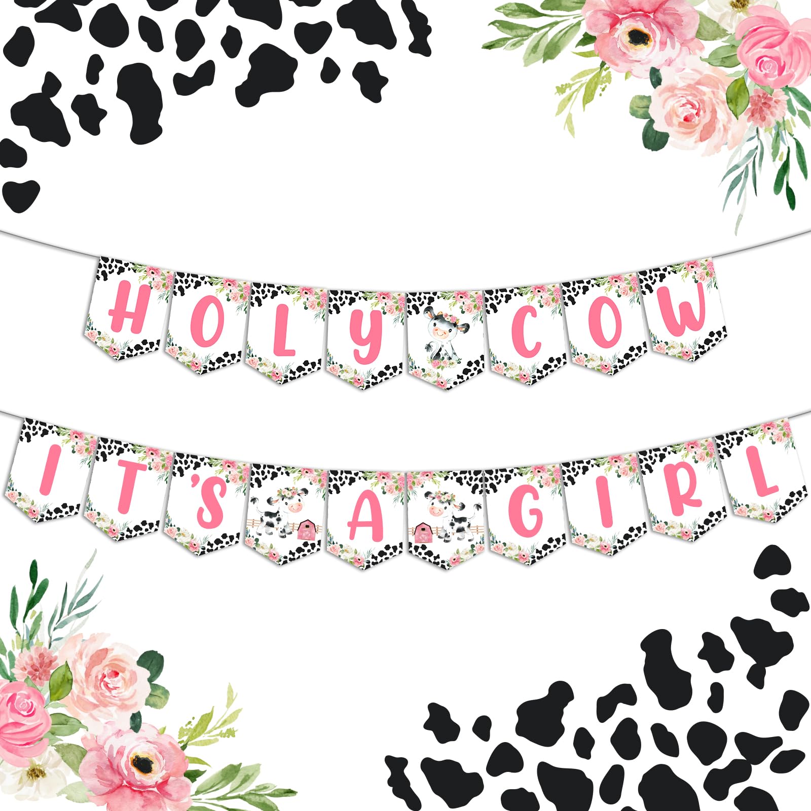 Cow Baby Shower Decorations for Girl Holy Cow Its a Girl Baby Shower Banner Pink Holy Cow Farm Animal Baby Shower Barnyard Cow Print Baby Shower Decorations