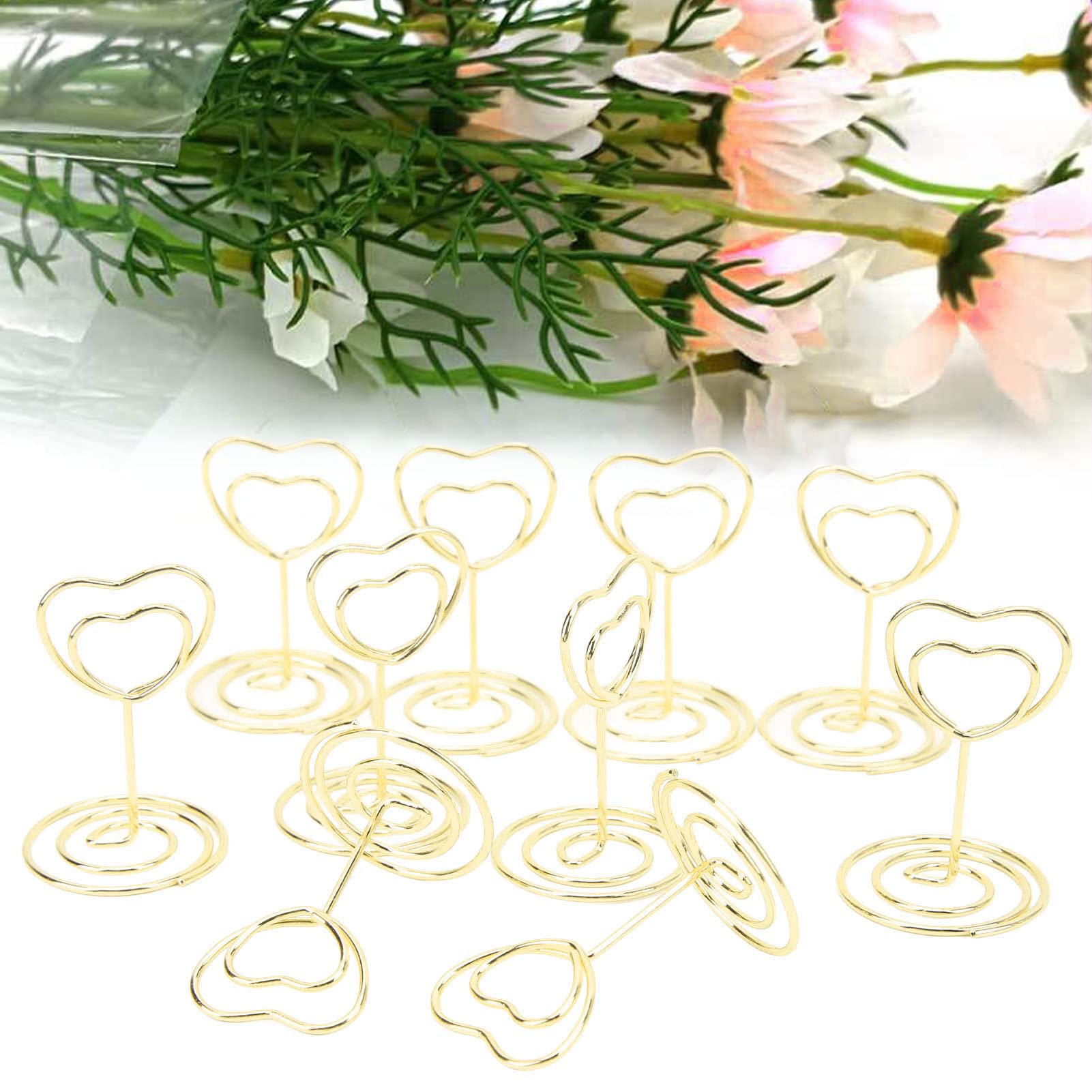 20Pcs Table Number Holder Heart Shaped Table Number Stands Stable Sturdy Table Card Holder Stand Metal Table Sign Holders Place Card Holder for Wedding Centerpieces Bridal Shower Birthday(Gold)