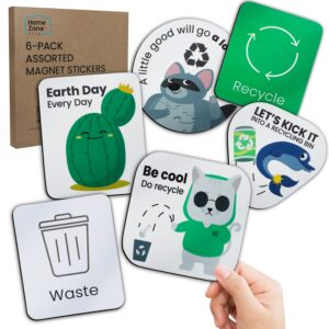 home zone living kitchen trash and recycling combo assorted magnetic sticker set, 3.94 inch x 3.94 inch, 6-pack total of assorted magnetic stickers