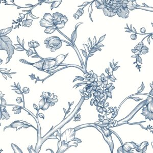 safiyya peel and stick wallpaper floral birds contact paper blue white wallpaper peel and stick removable wallpaper boho wallpaper flower contact paper for walls vinyl rolls 118"x17.3"