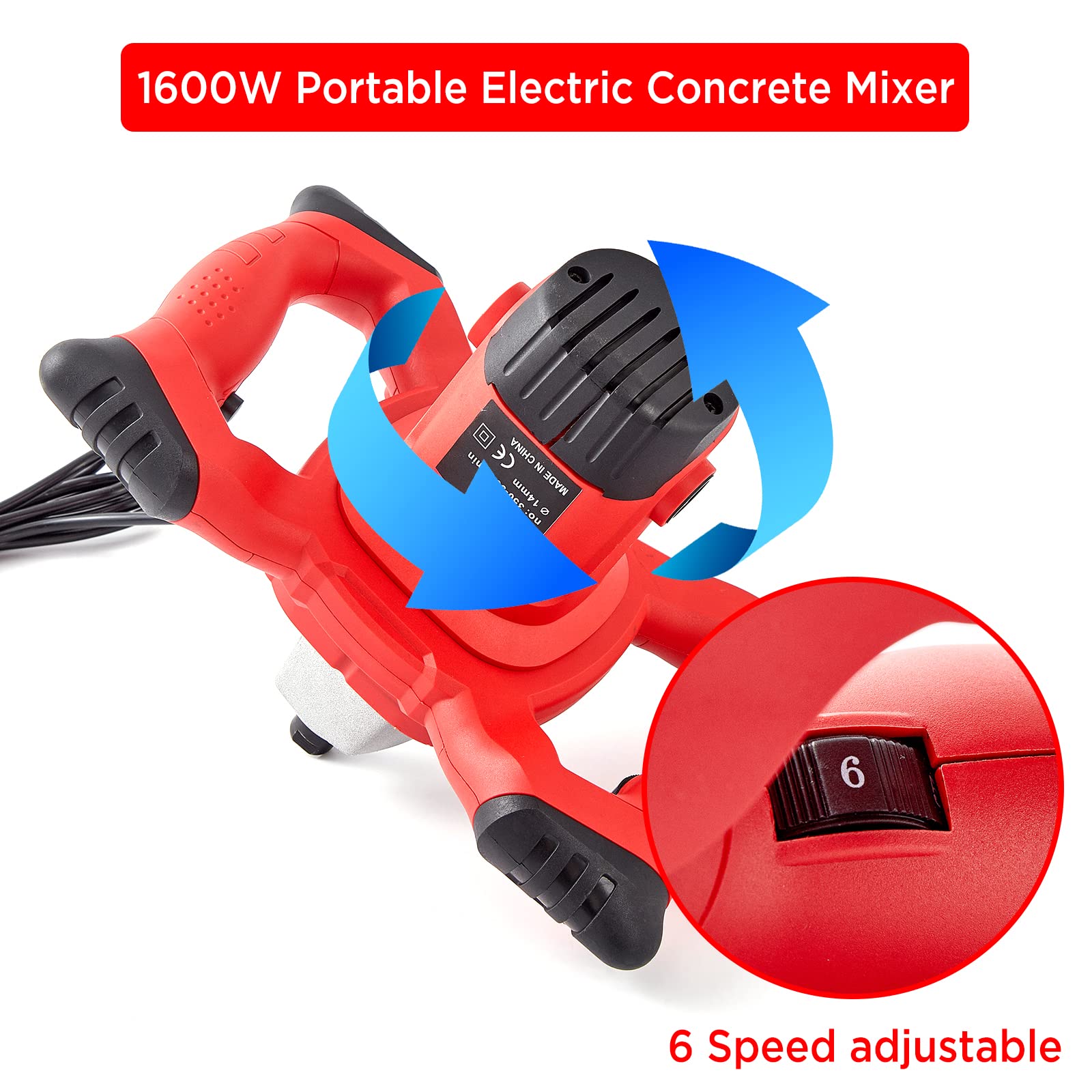 Ganggend 2300W Handheld Electric Concrete Mixer Portable Cement Mixer with 6 Adjustable Speed Mortar Mixer Mud Mixer for Mixing Mud Cement Mortar Paint Fodder