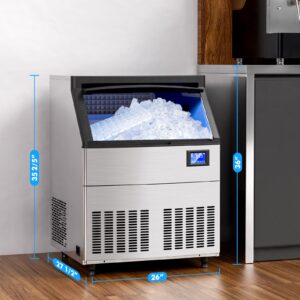 COTLIN Commercial Ice Maker Machine 320LBS/24H with 100LBS Storage Bin, 26” Air Cooled Under Counter Ice Machine with 10LBS Ice Bags Freestanding Clear Cube Ice Maker for Home Bar Restaurant, 115V