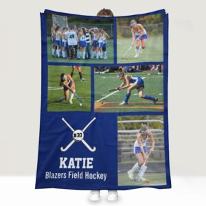 personalized hockey blanket for girls - field hockey team gifts - personalized photo blanket christmas birthday gifts for son kid adult - end of season graduation gifts for field hockey players