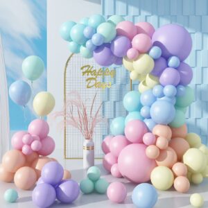 biapian pastel balloon arch, 104pcs rainbow balloon garland with 18/12/10/5 inch different sizes macaron pink blue purple party latex balloon for birthday baby shower wedding party decorations