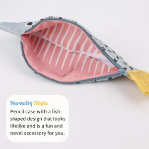 elephtree Fish Shape Novelty Pencil Case Fish Pen Bag Fish Coin Purse Funny Pencil Pouch with Simulated Fishbone Lining