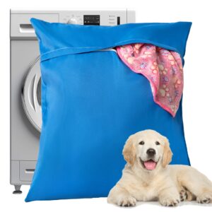 pawfinity pet laundry bag, pet washing bag for guinea pig liner, dog bed, pet fleece & blanket, stop pets hair clogging washing machine, pet laundry helper - 30"×34", blue