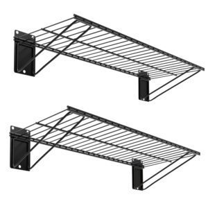 bello yon wall shelf 24'' x 11'' garage wall mounted storage shelves, heavy duty metal wire wall shelving storage rack for garage, office, basement, max load 90lb,black, 2-pack