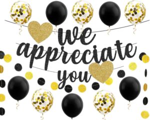 we appreciate you banner thank you appreciation theme party decoration for employee doctor nurse parents teacher coworker staff hanging garland kit balloons bunting office supplies photobooth backdrop