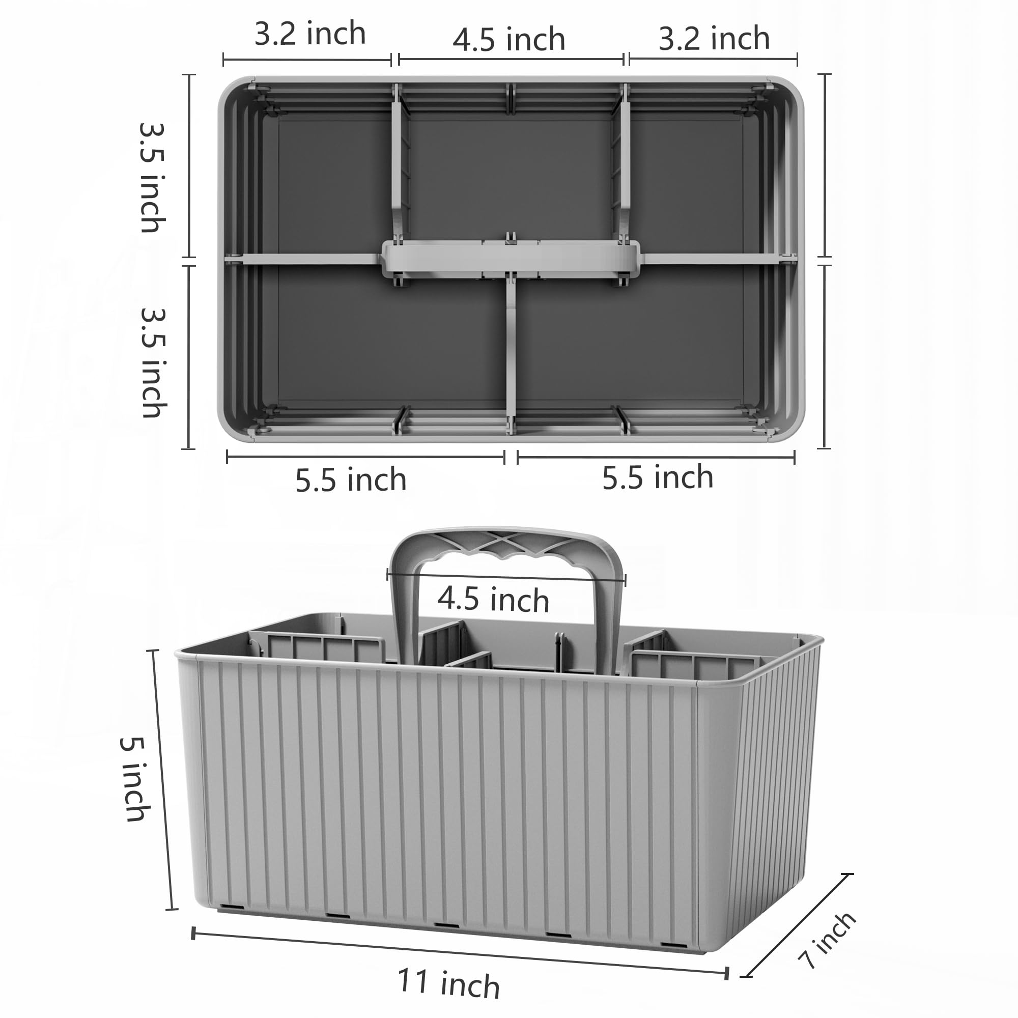 DAYHOPE Plastic Shower Caddy Portable Organizer, DIY Bathroom Organizers and Storage, Makeup Organizer Divided Storage Tote Holder for Bathroom, Makeup, Kitchen, Office, Desktop (2 Pack, Gray)