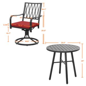 NUU GARDEN 3 Pieces Swivel Rocker Patio Bistro Set Outdoor Furniture Porch Cushioned Swivel Rocker Chairs Conversation Sets with Round Iron Coffee Table,Black&Red