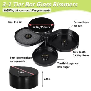 1 Pack 3 Tier Bar Glass Rimmer for Cocktail and Margarita Salt Rimmer Set with Sponge,Bar Accessories for The Home bar Set Plastic Bartender Tool for Margarita Salt,Black