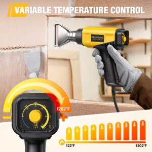 SEEKONE 1800W Heat Gun Compact Design Heavy Duty Hot Air Gun 122℉~1202℉（50℃- 650℃）Variable Temperature Control for 2 Speed Settings with 4 Nozzels for Crafts, Vinyl Wrap, Shrink Tubing