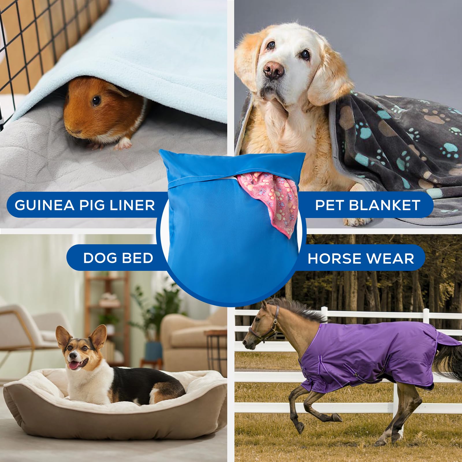 PAWFINITY Pet Laundry Bag, Pet Washing Bag for Guinea Pig Liner, Dog Bed, Pet Fleece & Blanket, Stop Pets Hair Clogging Washing Machine, Pet Laundry Helper - 30"×34", Blue