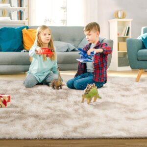 GAOMON 9x12 Fluffy Area Rugs or Bedroom Furry Rug for Living Room, Fuzzy Shag Fur Rug for Nursery Room Tie-Dyed Non-Skid Plush Throw Rug Shaggy Accent Rug for Indoor Home Floor Carpet, Beige/Taupe