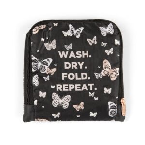 miamica miamica foldable travel laundry bag, black butterfly, wash, dry, fold, repeat, 21'' x 22'' – lightweight, durable design with drawstring closure