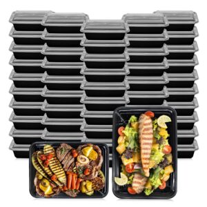 klex meal prep containers with airtight lids, bpa free, reusable plastic food container, 16 oz, rectangular, black/clear, 50 sets