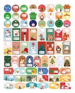 ozepao 144 pieces christmas name tags stickers, gift tags for christmas presents, holiday sticker labels for cards or bags decor (72 designs 2 each)