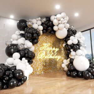 black and white balloon arch kit, adoinby 140pcs black and white durable latex balloons 18 12 10 5 inch different size balloons for birthday anniversary wedding engagement graduation party decorations