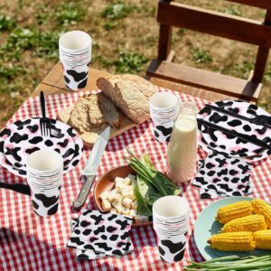 Domensi 350 Pcs Pink Cowgirl Party Supplies Cow Party Tableware Set Serve 50 Cow Print Plates Napkins Cups Cow Theme Party Decoration for Cowgirl Cowboy Farm Animal Cow Theme Birthday Baby Shower