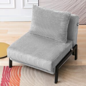 PUREMIND Foldable Chair Bed - 2-in-1 Design, Convertible Folding Sleeper Couch Bed, Fold Out Chair Bed with Adjustable Backrest, Modern Ottoman Bed with Memory Foam for Living Room - Light Gray