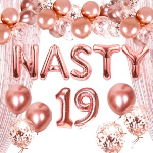 rose gold nasty 19 birthday decoration black nineteenth birthday decorations nasty 19 sign funny birthday decoration balloons 19 years old theme decor