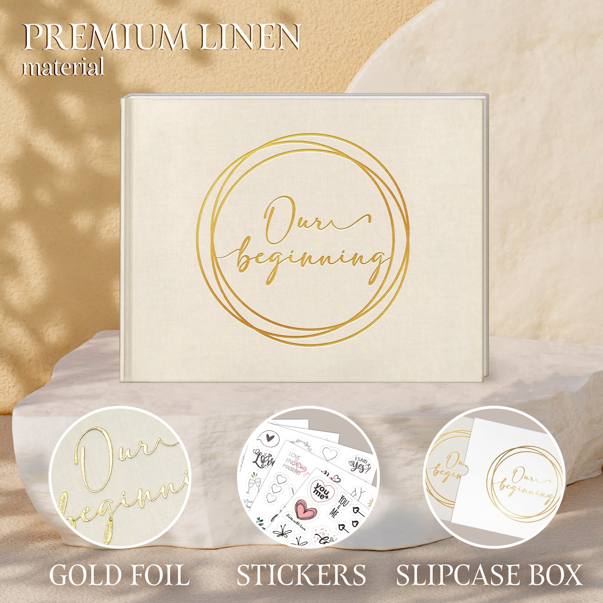 Premium Wedding Guest Book Set, Includes Slipcase Box, 100 Pages, and 200 Stickers, Perfect for Wedding Reception, Bridal Shower, and Special Events