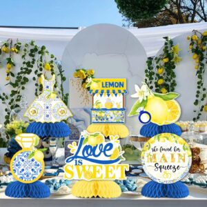 Lemon Bridal Shower Honeycomb Centerpiece, She Found Her Main Squeeze Centerpiece Lemon Centerpiece Table Decorations Blue for Lemon Fruit Bridal Shower Wedding Engagement Bachelorette Party