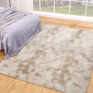 GAOMON 9x12 Fluffy Area Rugs or Bedroom Furry Rug for Living Room, Fuzzy Shag Fur Rug for Nursery Room Tie-Dyed Non-Skid Plush Throw Rug Shaggy Accent Rug for Indoor Home Floor Carpet, Beige/Taupe