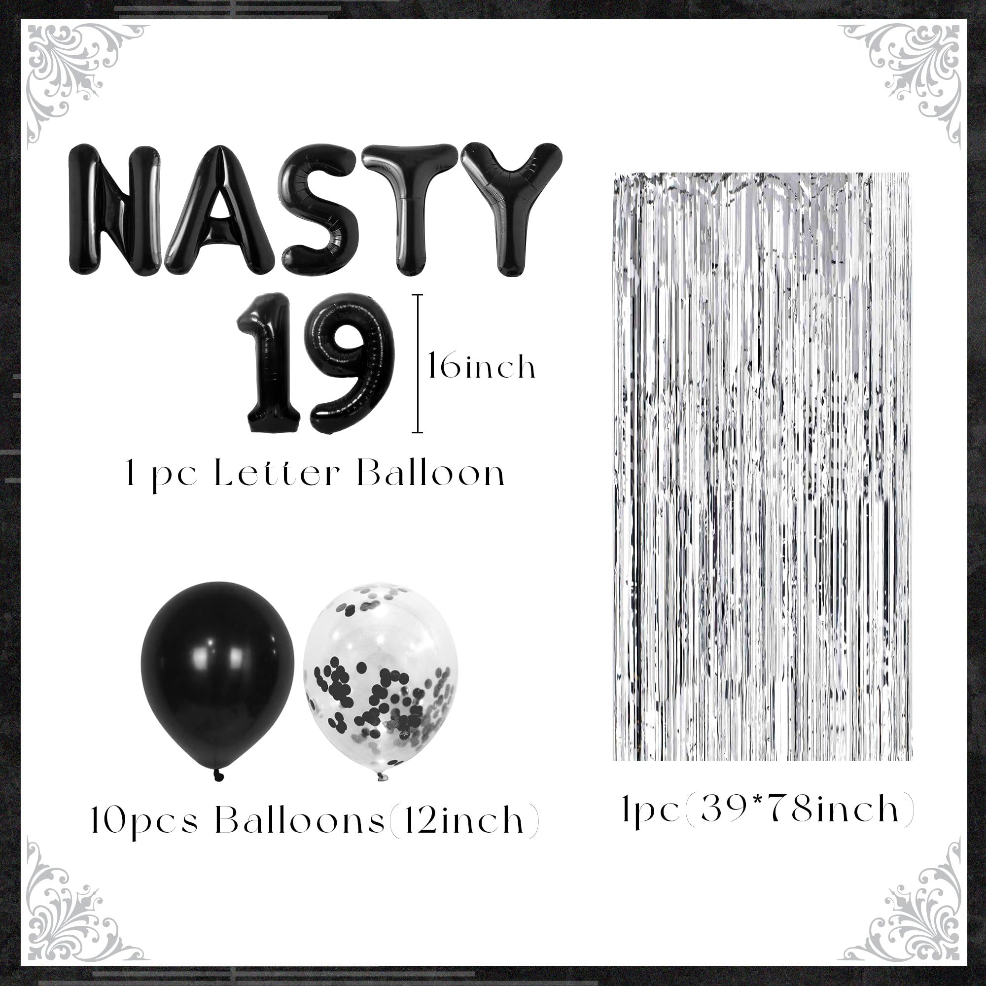 Nasty 19 Birthday Decoration Black 19th Birthday Decorations Nasty 19 Sign Funny Birthday Decoration Balloons 19 Years Old Theme Decor for Man